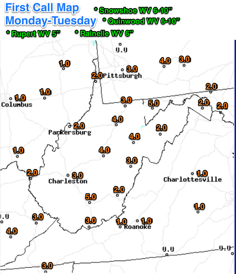 First call snow map – The Real WV