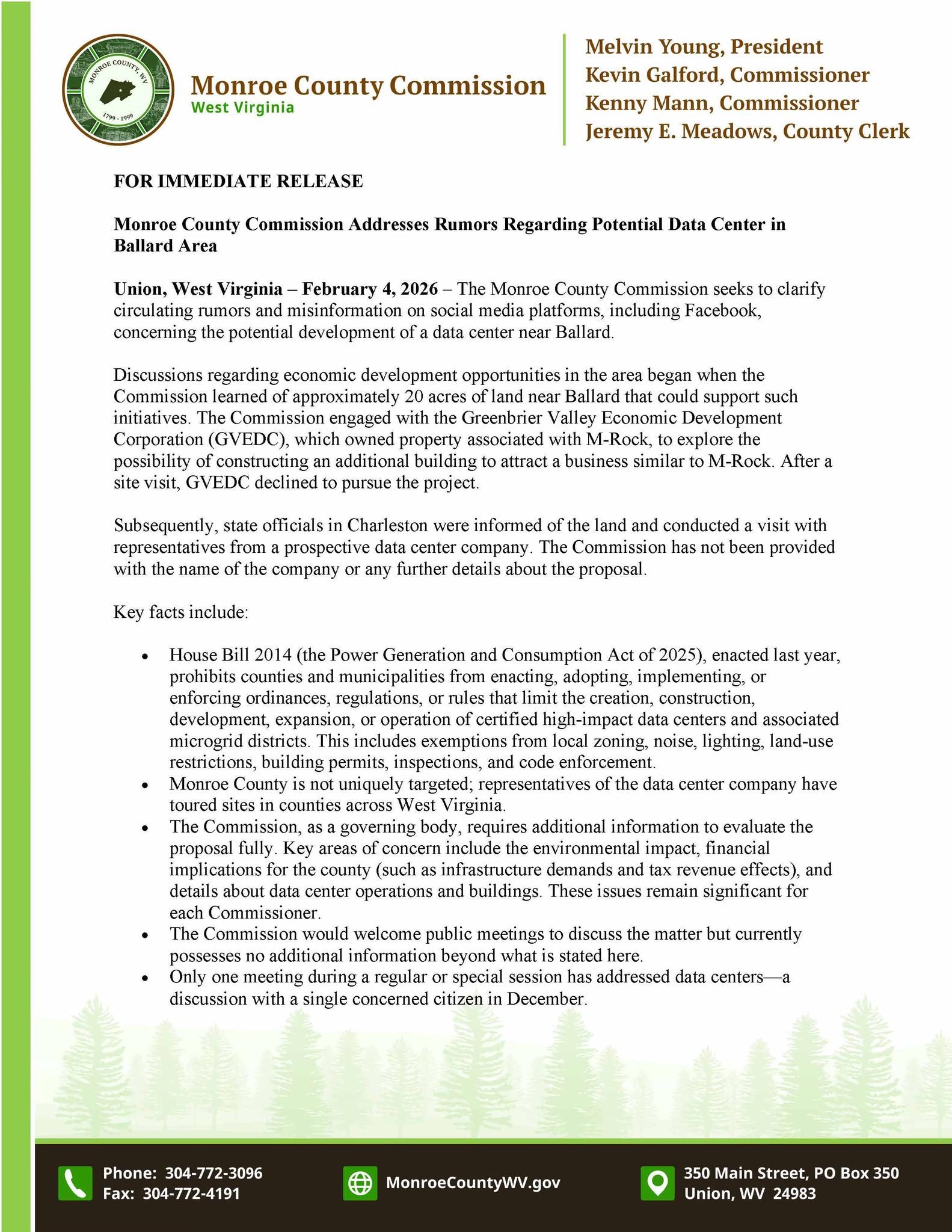 Monroe County Commission denies ongoing data center discussions – The ...